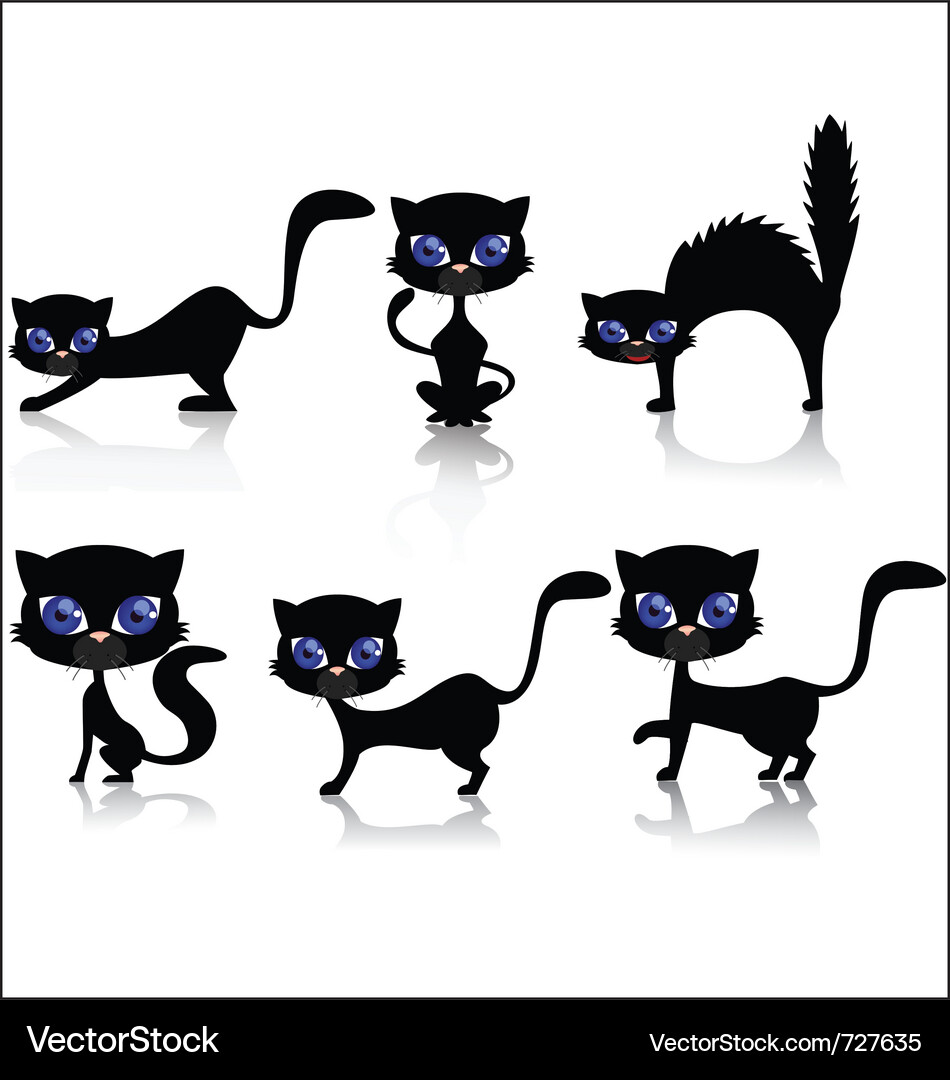 Black Cat Cartoon Set Royalty Free Vector Image