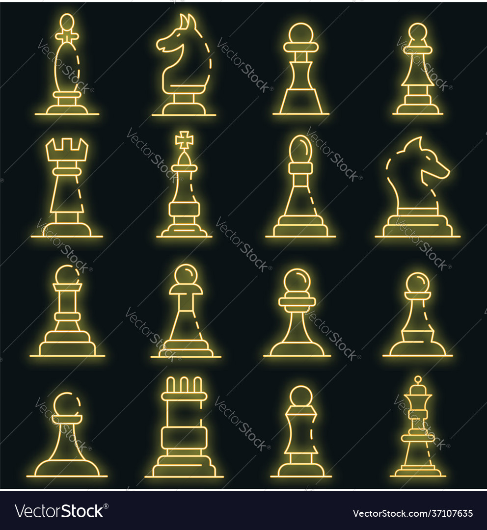 Chess icons set neon Royalty Free Vector Image