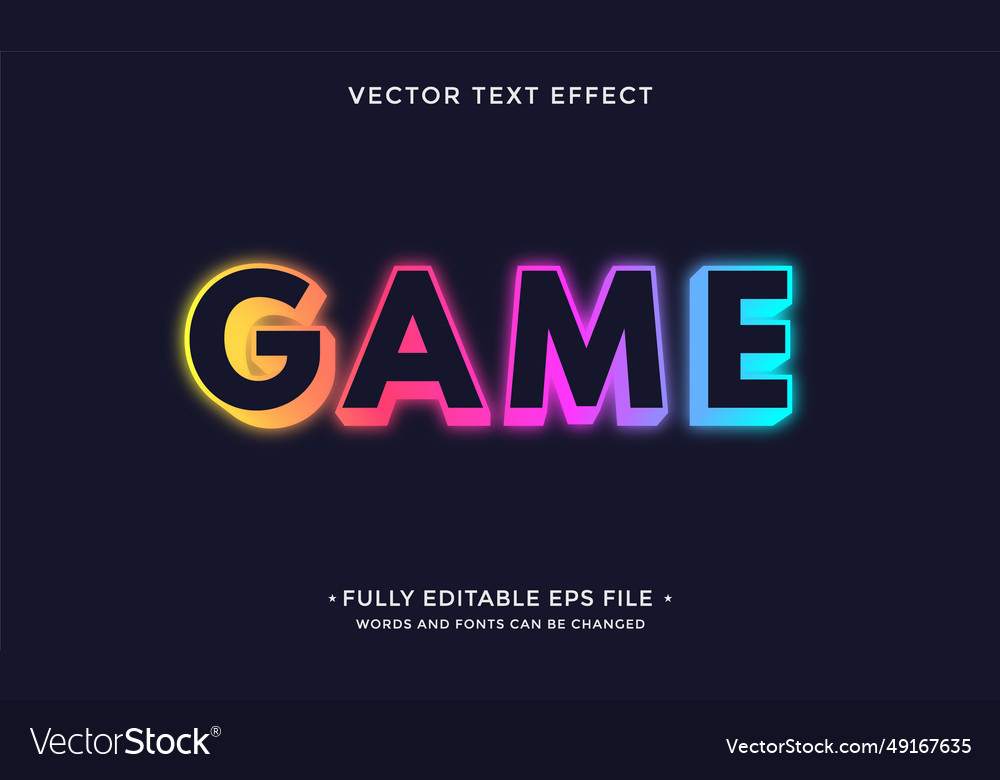 Game 3d modern editable text effect Royalty Free Vector