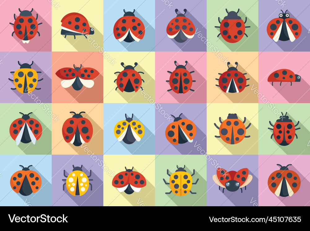 Insect ladybird icons set flat child fly Vector Image