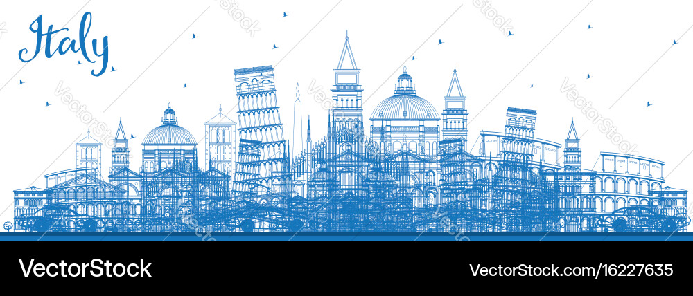 Outline italy skyline with blue landmarks Vector Image