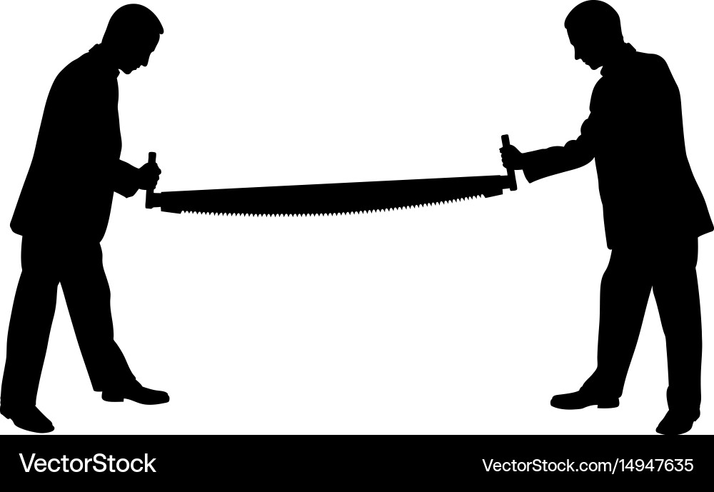 People silhouettes holding a saw Royalty Free Vector Image