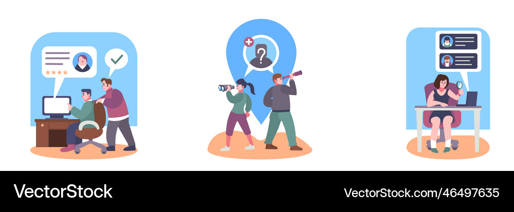 Set of different cartoon characters searching Vector Image