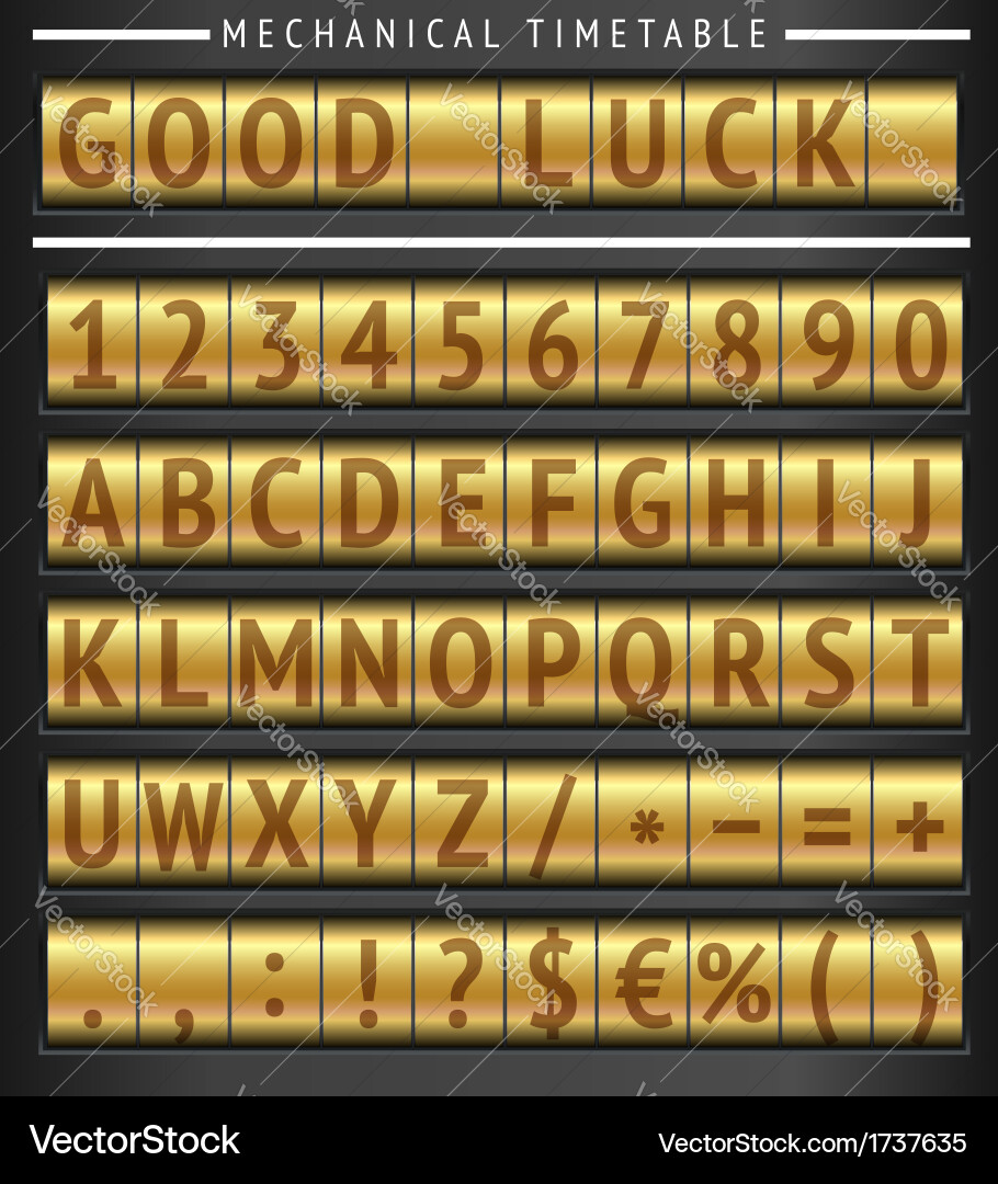 Set of letters on a mechanical timetable Vector Image
