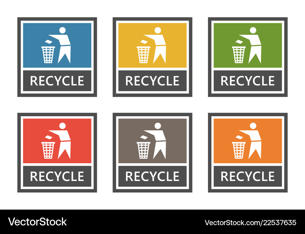 Waste sorting labels set management Royalty Free Vector