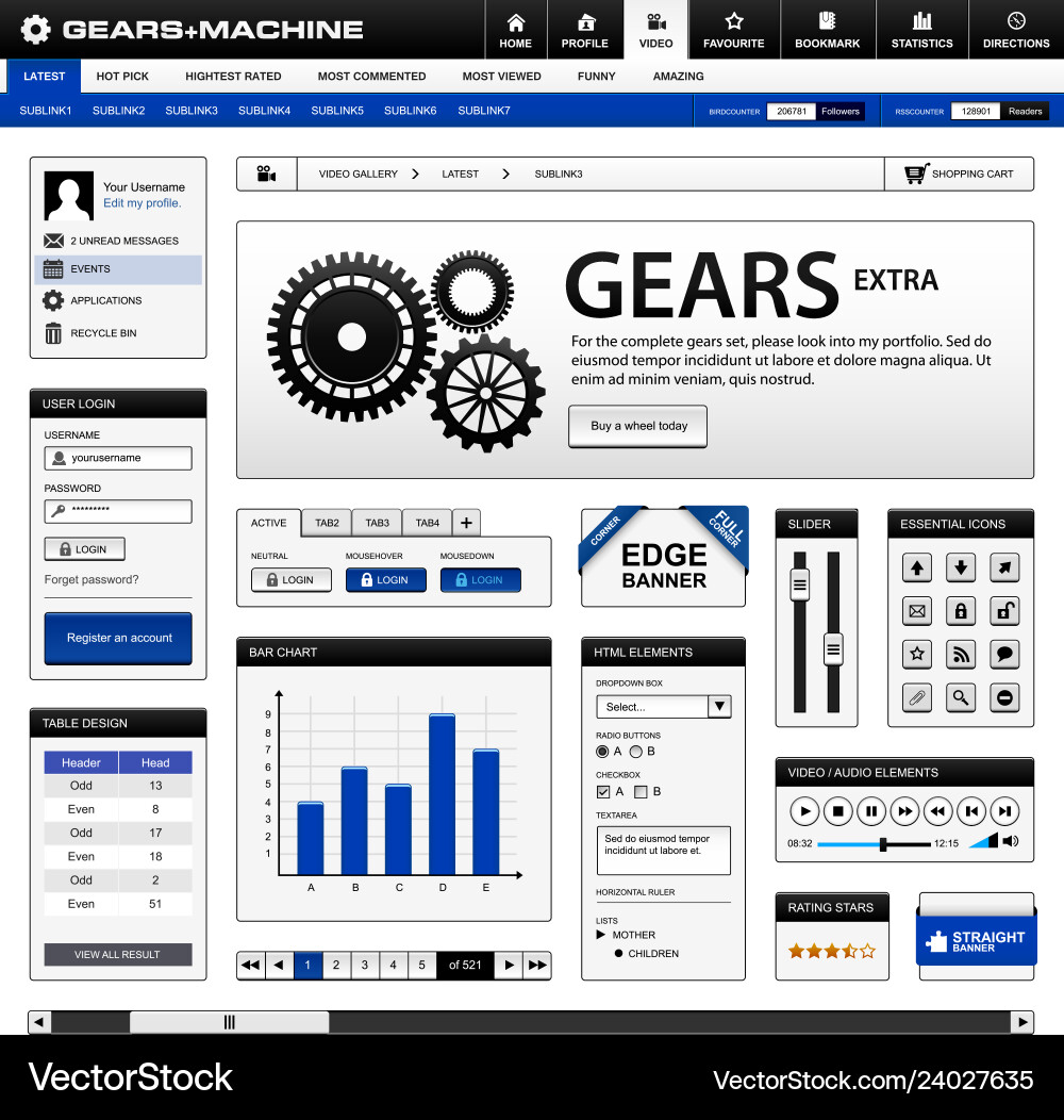 Web design element template a complete set Vector Image
