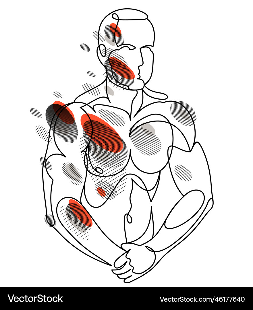 Athletic man torso linear male beauty Royalty Free Vector