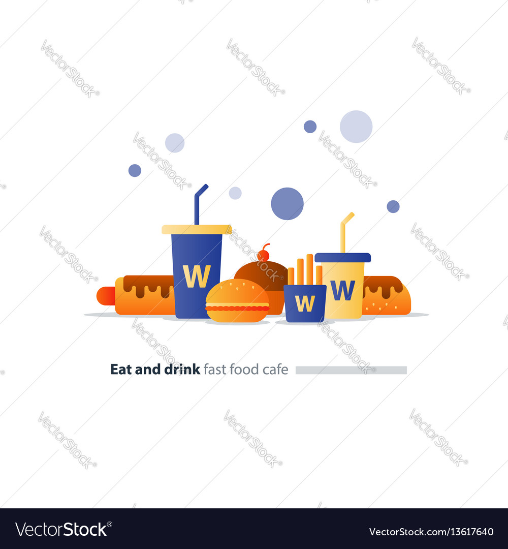 Eat and drink set of fast food flat icons cafe Vector Image