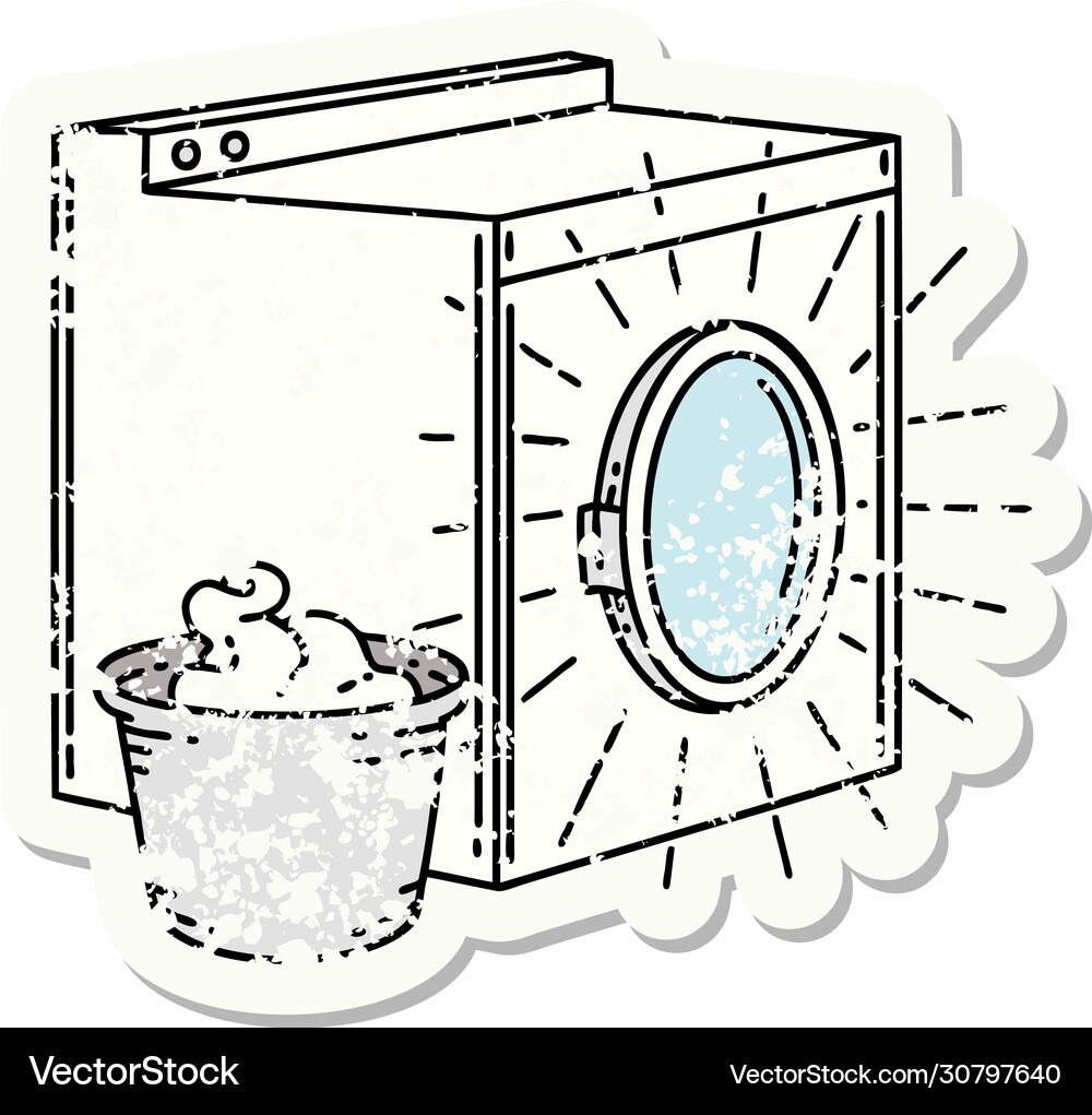 Grunge sticker tattoo style washing machine Vector Image