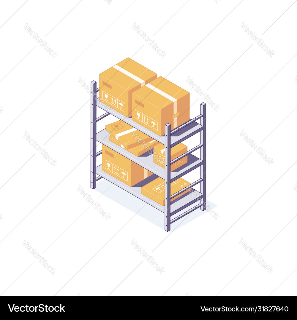 Isometric warehouse box equipment rack pallet Vector Image