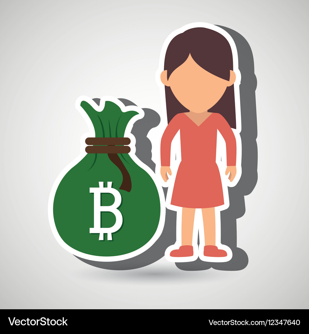Person woman bit coin web Royalty Free Vector Image