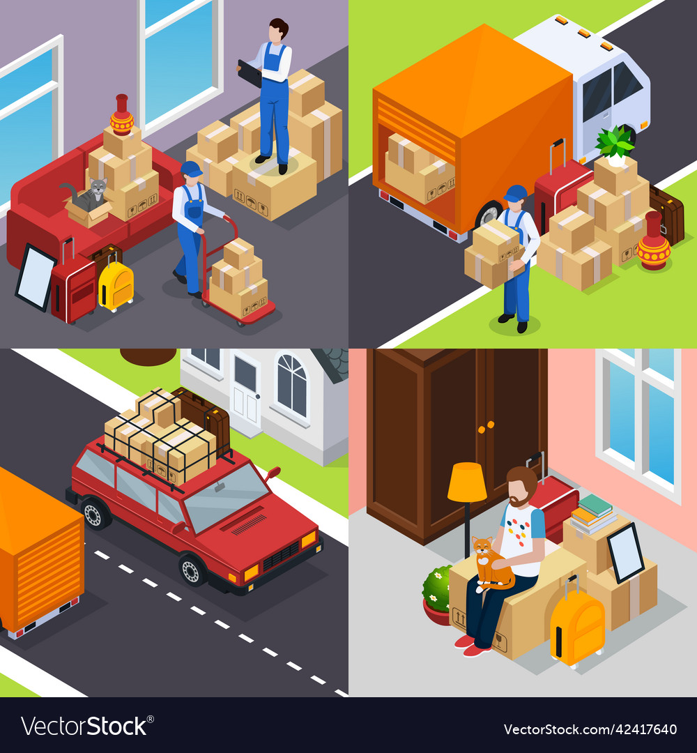 Relocation isometric concept Royalty Free Vector Image