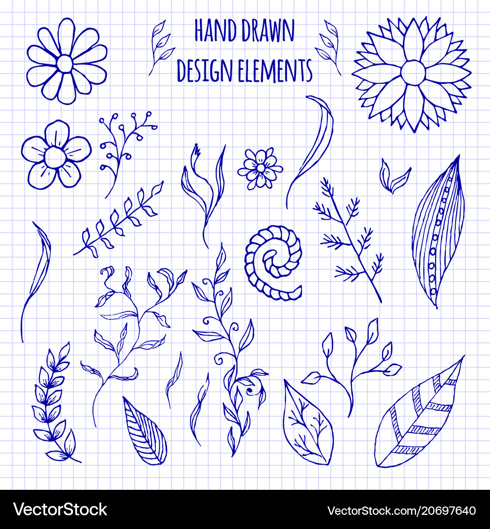 Set of hand-drawn doodle elements and seamless Vector Image