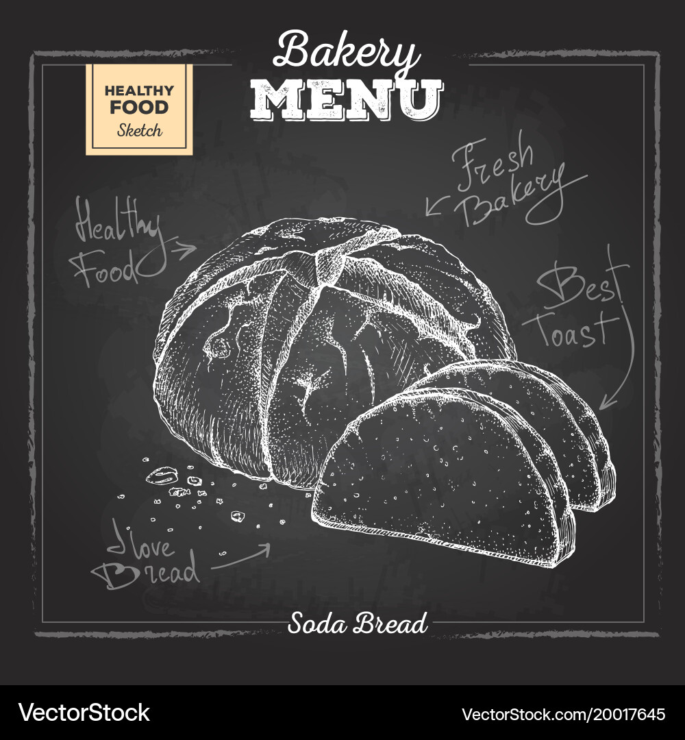 Chalk drawing bakery food soda bread Royalty Free Vector