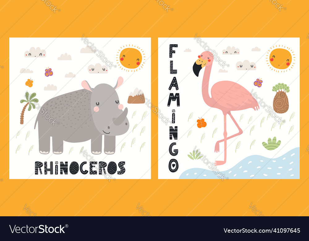 Cute tropical animals posters cards collection Vector Image