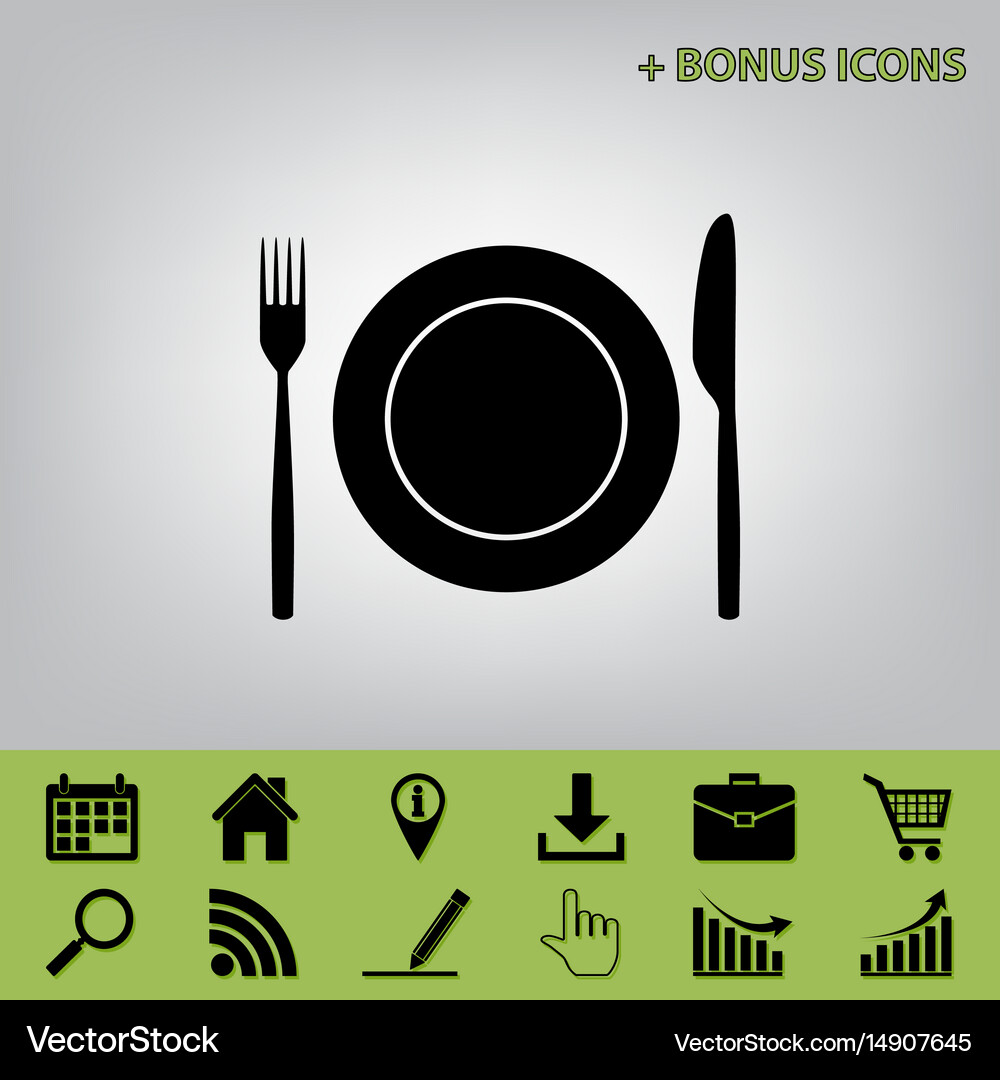 Fork knife and plate sign black icon Royalty Free Vector