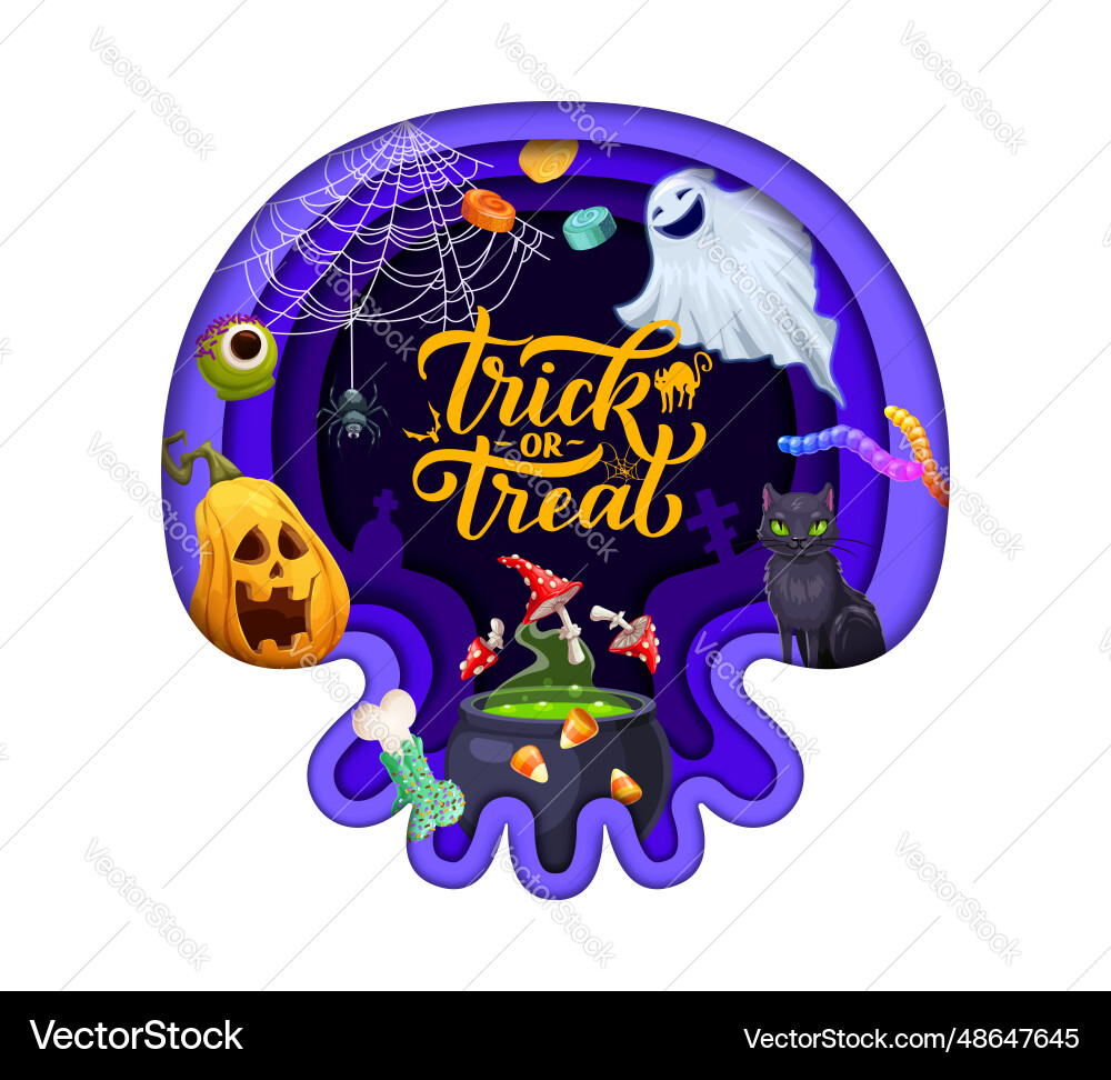 Halloween paper cut banner with skull shape frame Vector Image