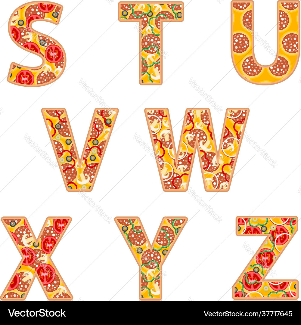 Pizza alphabet s to z Royalty Free Vector Image