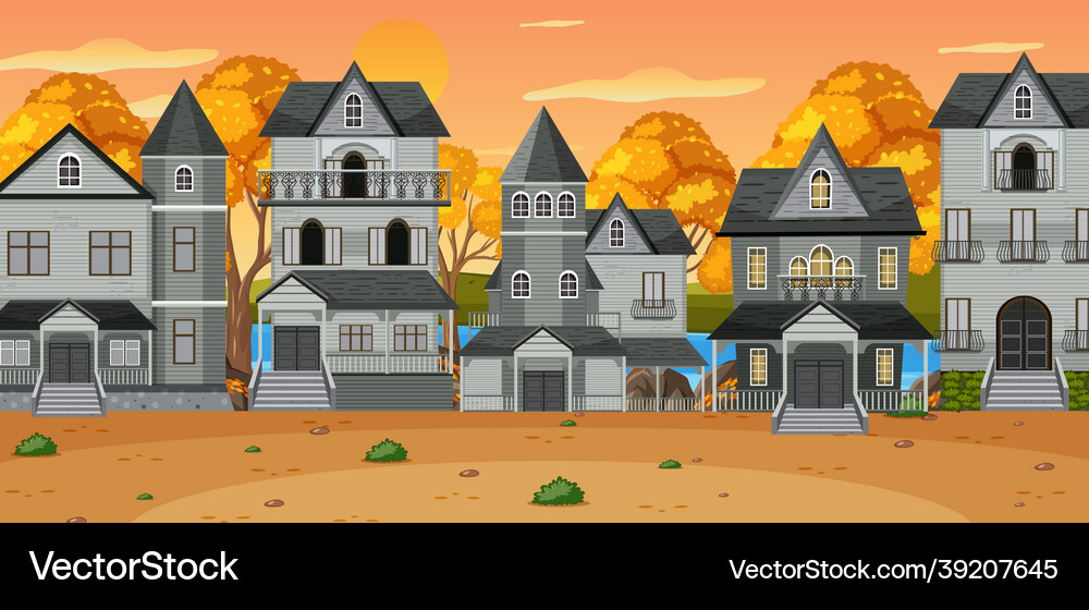 Scene with many colonial buildings at daytime Vector Image