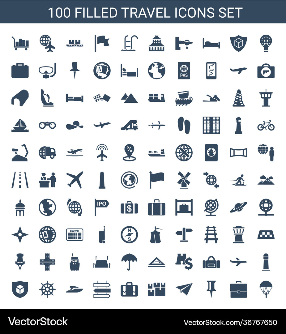 100 travel icons Royalty Free Vector Image - VectorStock