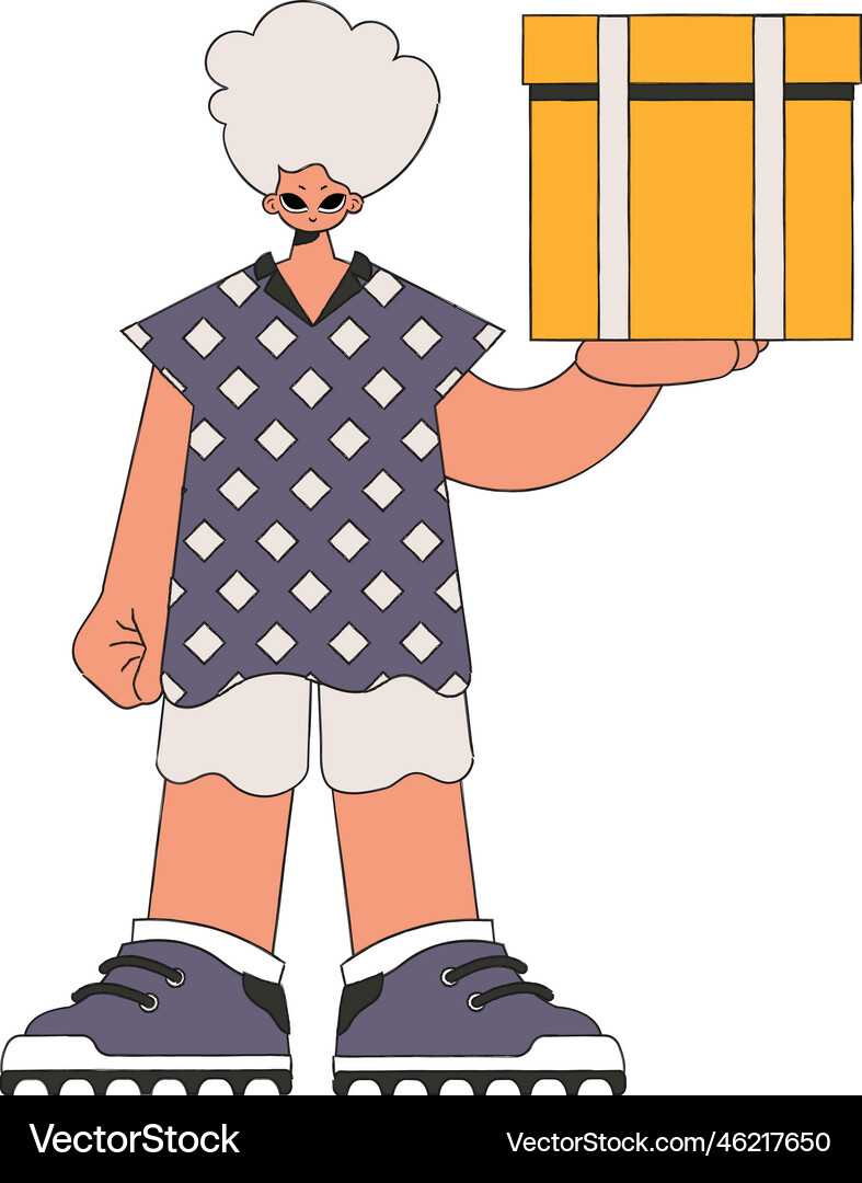 A beautiful man holds box in his hands Royalty Free Vector