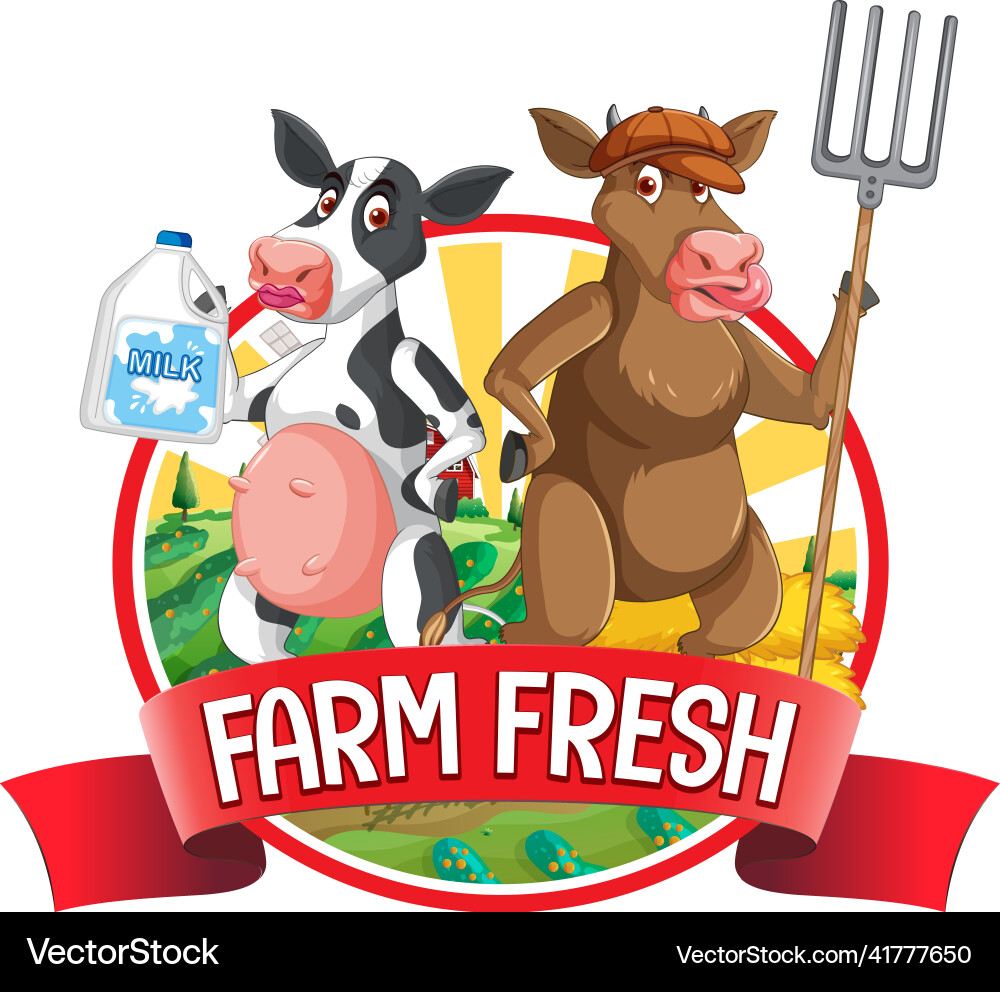 A cow with farm fresh label Royalty Free Vector Image