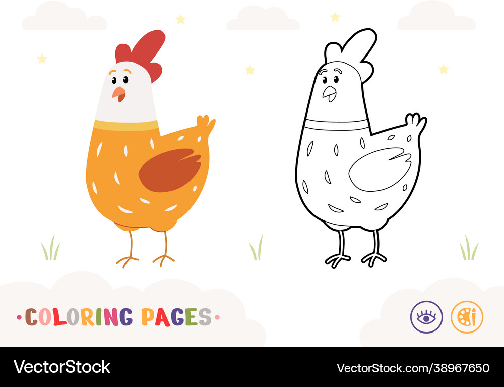 Colored and colorless cartoon chicken Royalty Free Vector