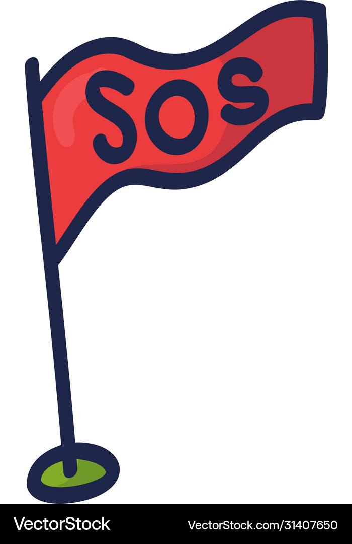 Doodle flag with inscription sos help and Vector Image
