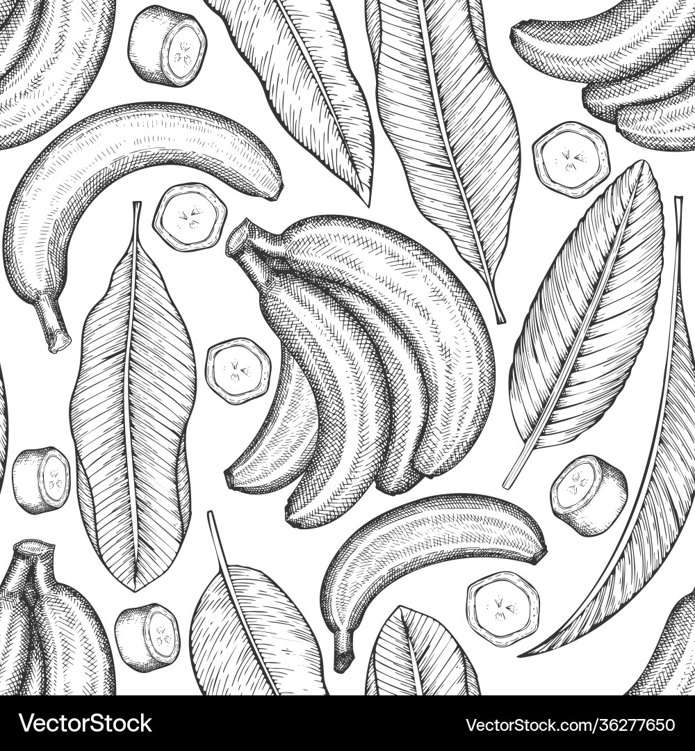 Hand drawn sketch style banana seamless pattern Vector Image