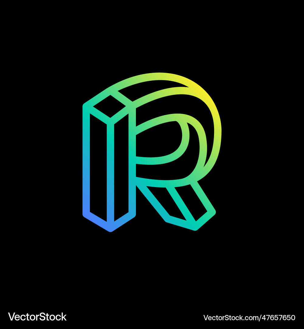 Isometric r letter logo neon lights emblem Vector Image