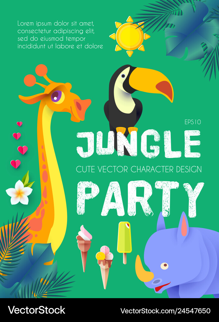 Jungle patry exotic animals design template Vector Image