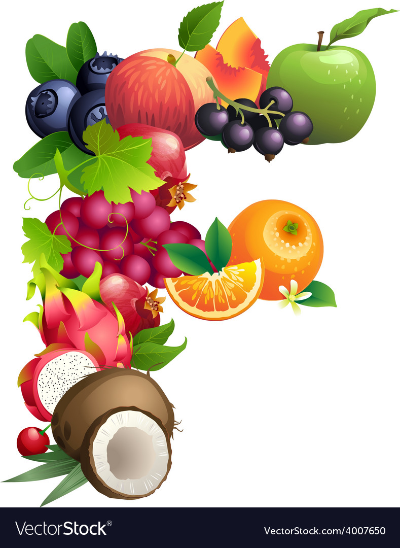 Letter f composed different fruits with leaves Vector Image