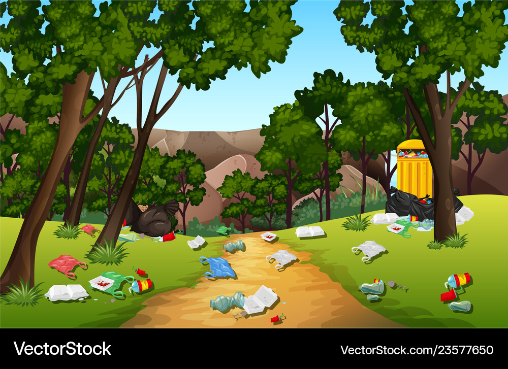 Litter in nature park Royalty Free Vector Image