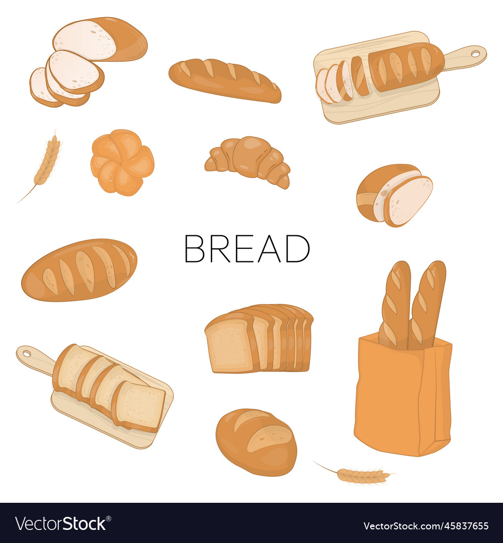Bread set elements hand draw style Royalty Free Vector Image