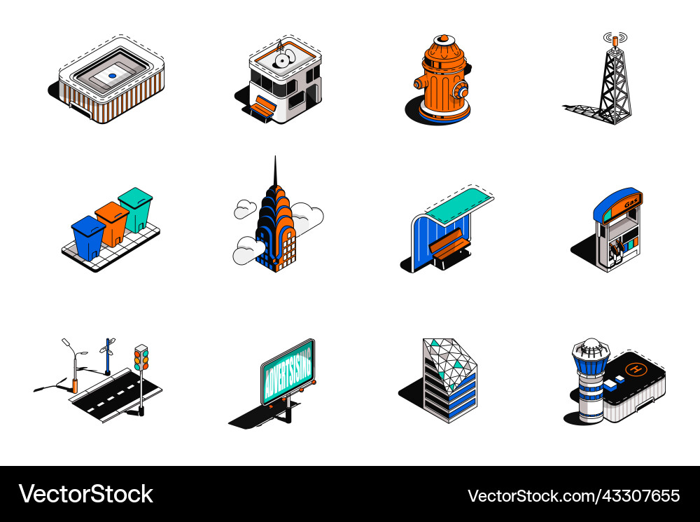 City infrastructure and buildings 3d isometric Vector Image