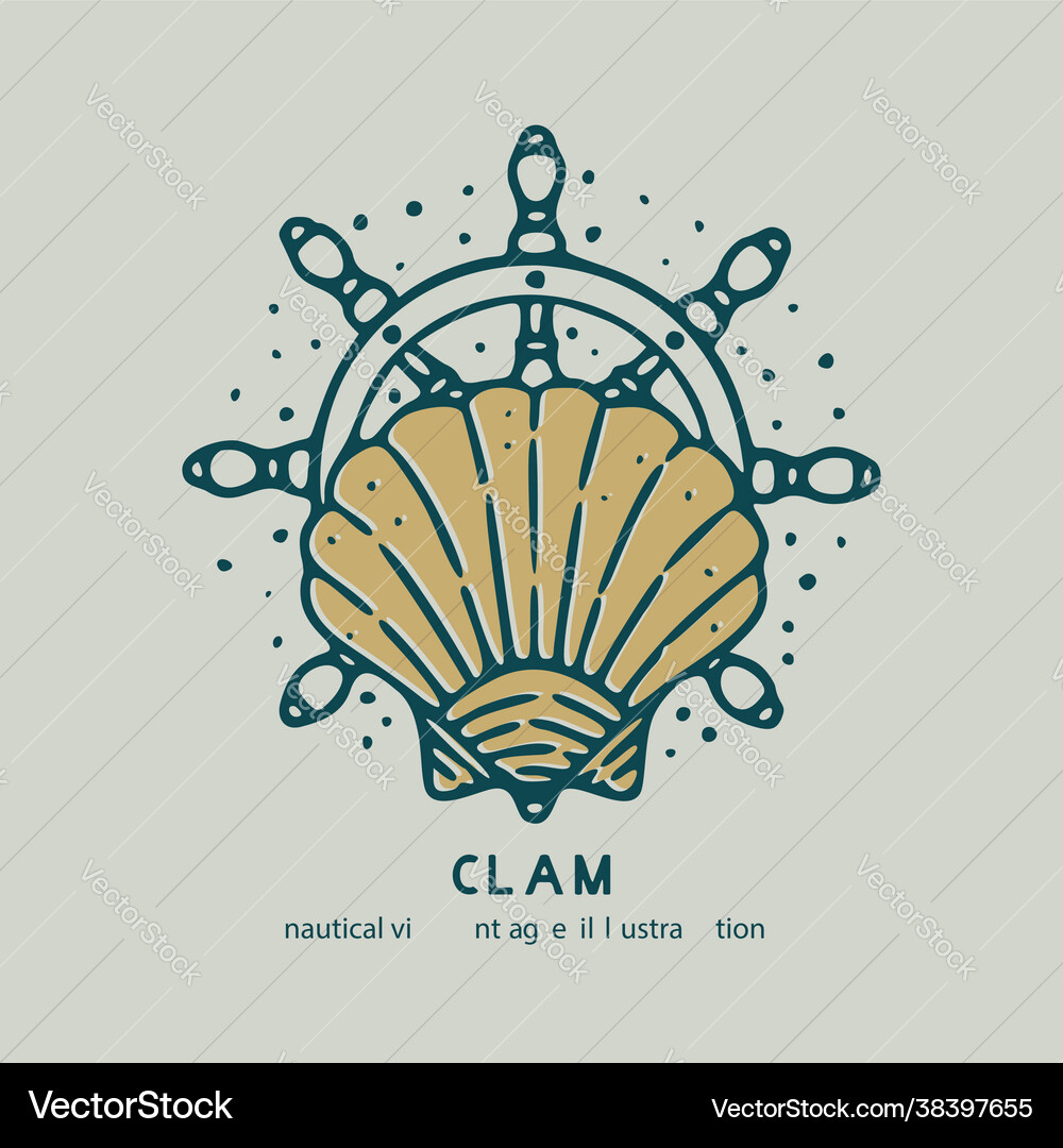 Clam with ships wheel nautical vintage Royalty Free Vector