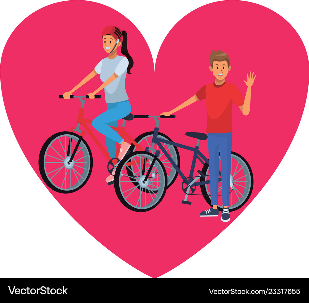 Couple riding bicicle heart icon Royalty Free Vector Image