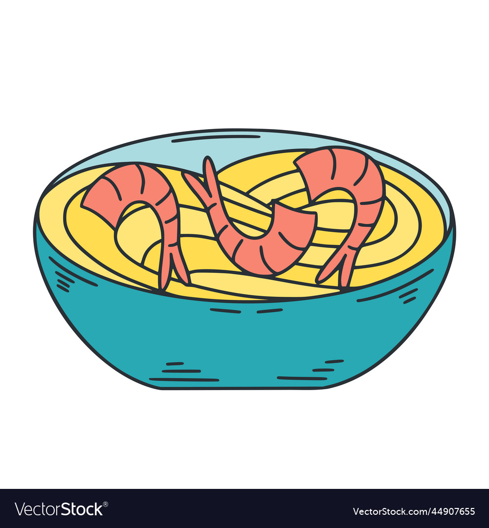 Egg Udon Noodles With Shrimp Isolated Royalty Free Vector