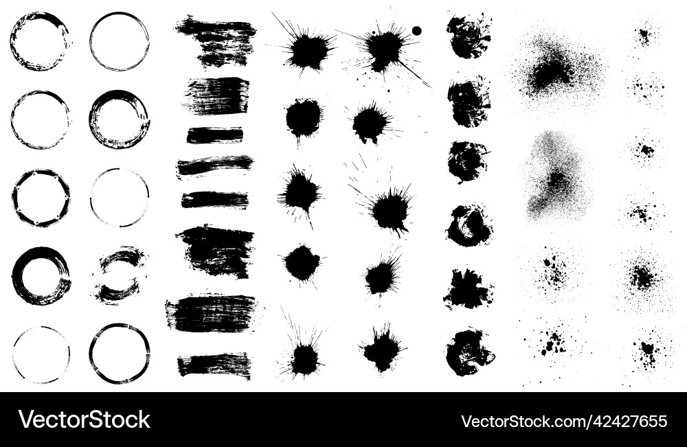 Set of grunge element splash blots spray stroke Vector Image