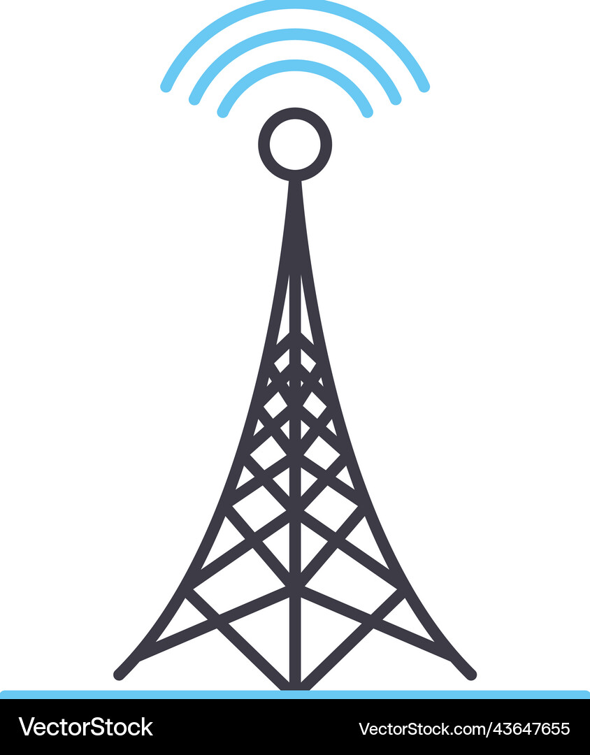 Signal tower line icon outline symbol Royalty Free Vector