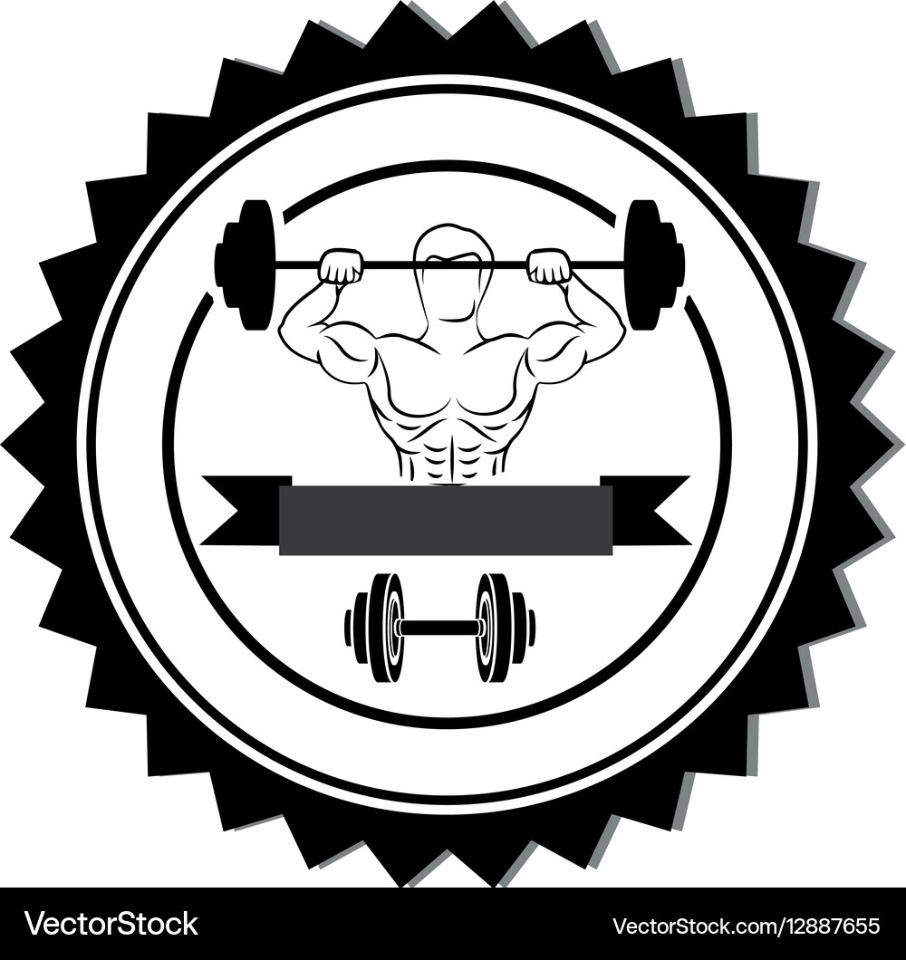 Silhouette stamp border with muscle man lifting a Vector Image