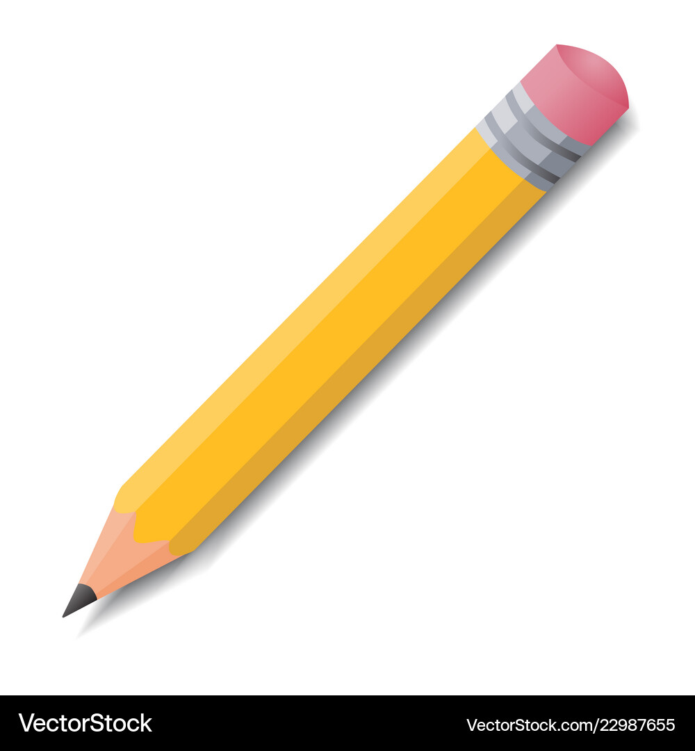 Simple realistic yellow color pencil icon with Vector Image