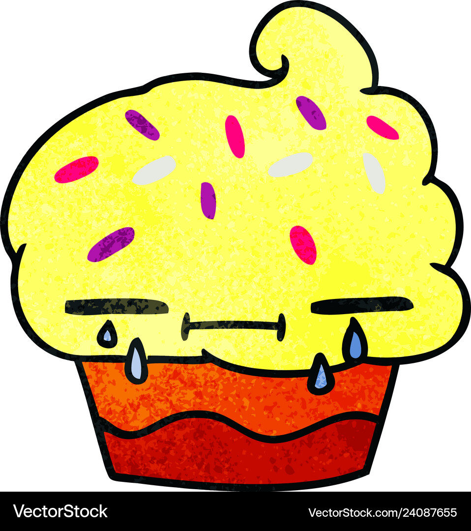 Textured cartoon of a crying cupcake Royalty Free Vector