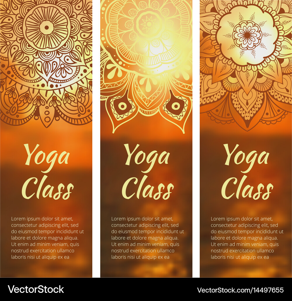 Yoga banner set with mandala Royalty Free Vector Image
