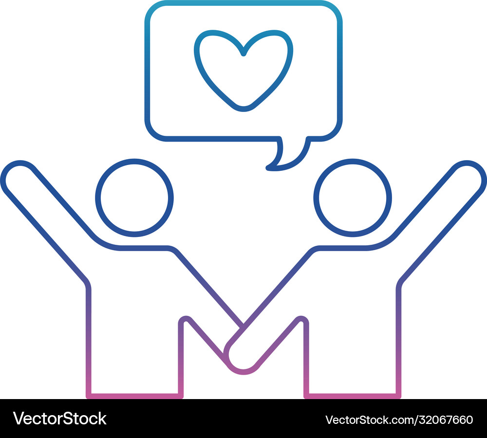 Avatars with heart inside bubble degraded line Vector Image