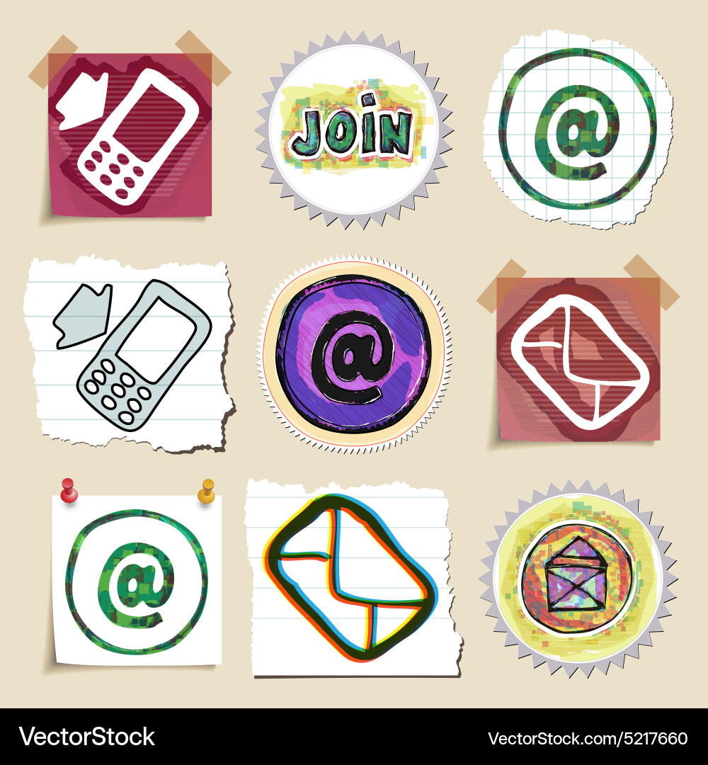 Communication icons set hand drawn and isolated Vector Image