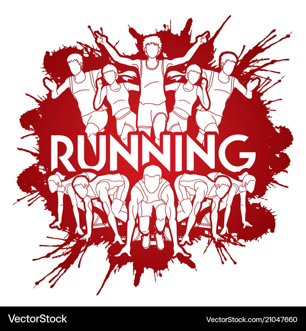 Group of people running with text marathon Vector Image