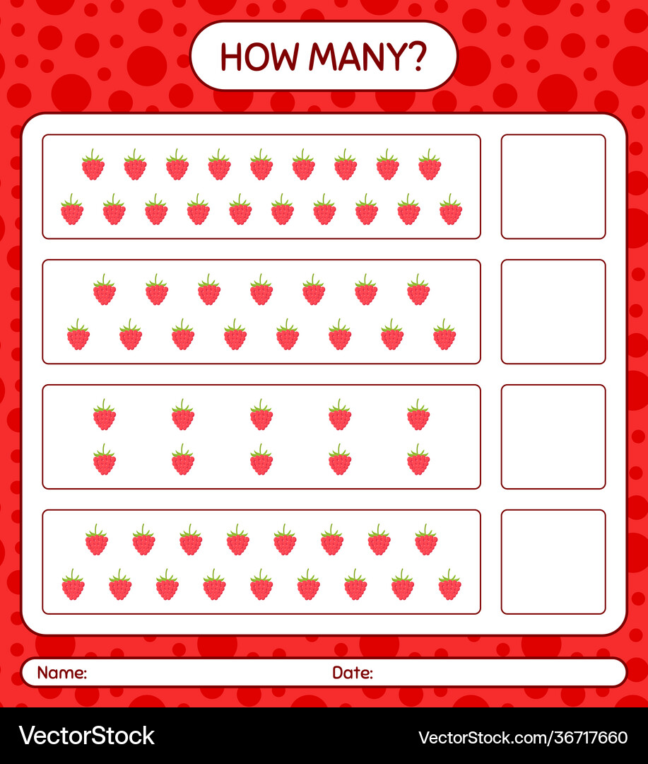 How many counting game with raspberry worksheet Vector Image