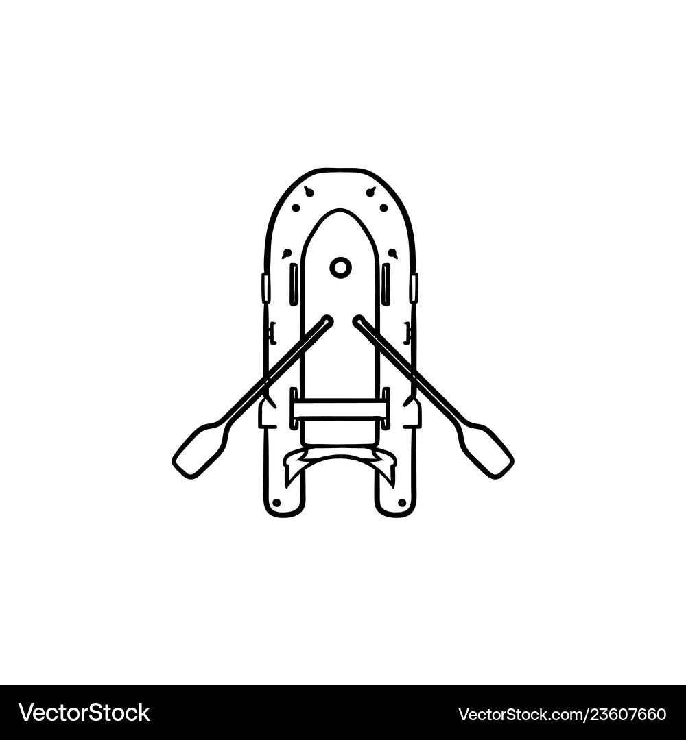 Inflatable boat with oars hand drawn outline Vector Image