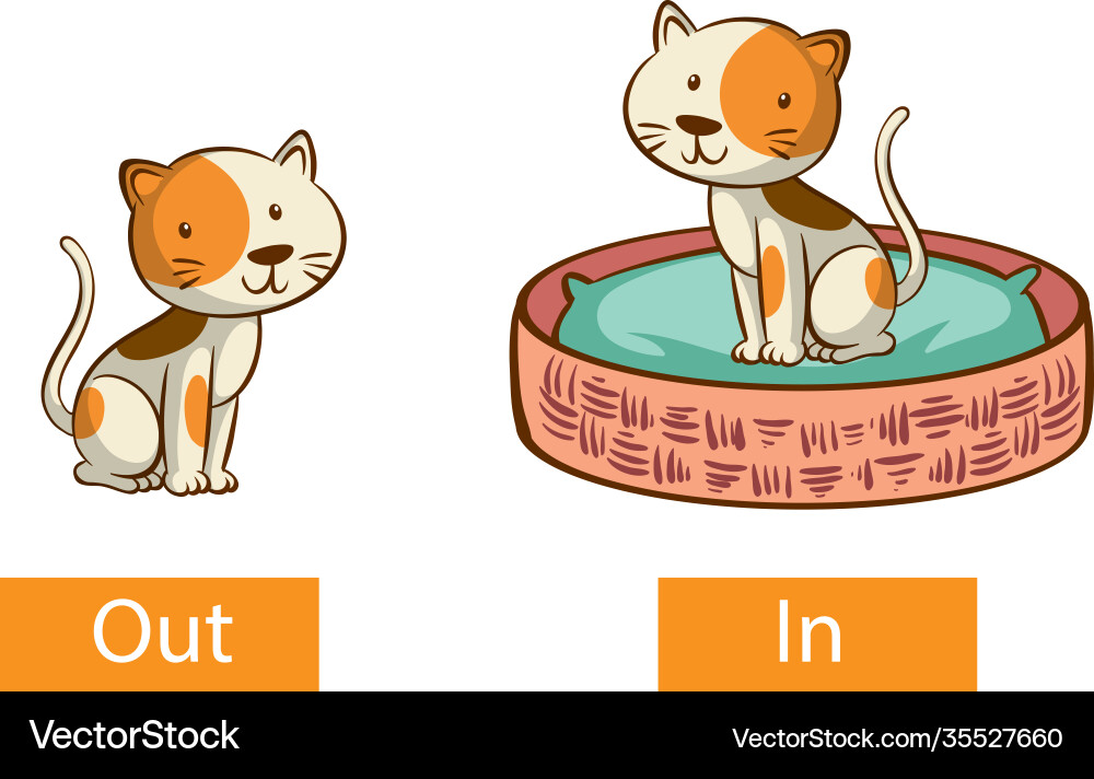 Opposite adjectives with out and in Royalty Free Vector